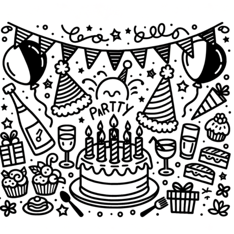 Party Ausmalbild zum PDF Download - Meine-Malvorlage.de